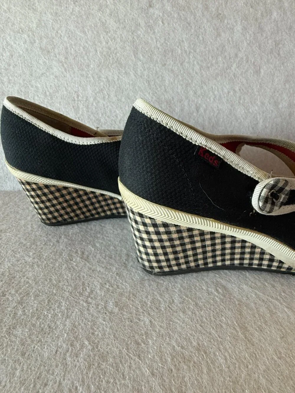 Keds | Shoes | Vintage Keds Gingham Black White Mary Jane Wedge Heels ...